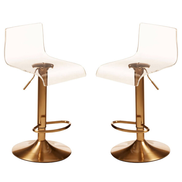 Baino Clear Acrylic Bar Chairs With Gold Base In Pair