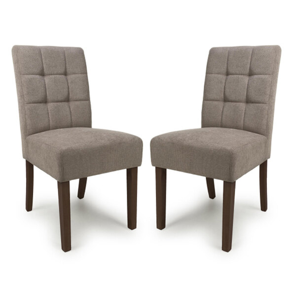 Mendoza Light Brown Fabric Dining Chairs With Walnut Legs In Pair