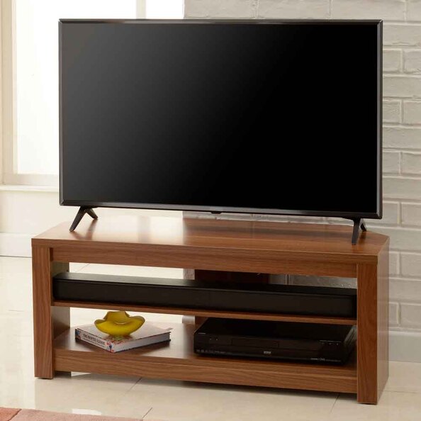 Midvale 1200mm Wooden Corner TV Stand With 2 Shelves - Walnut