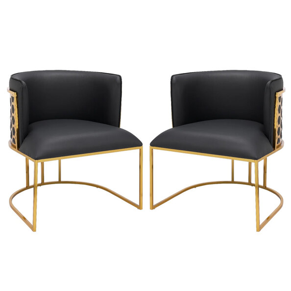 Palmer Black Faux Leather Dining Chairs With Gold Frame In Pair