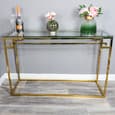 Cesar Clear Glass Console Table With Gold Frame
