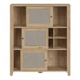 Cicero Highboard With 3 Sliding Door In Oak And Rattan Effect