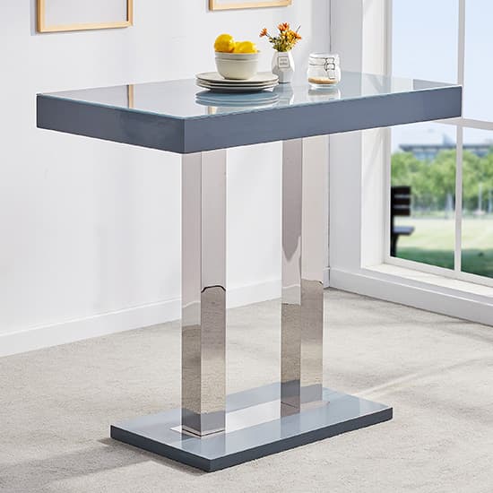 Caprice Grey High Gloss Bar Table 4 Ritz Grey White Stools | Furniture ...