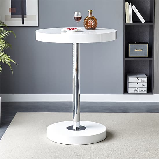 Havana High Gloss Bar Table Round In White | Furniture in Fashion