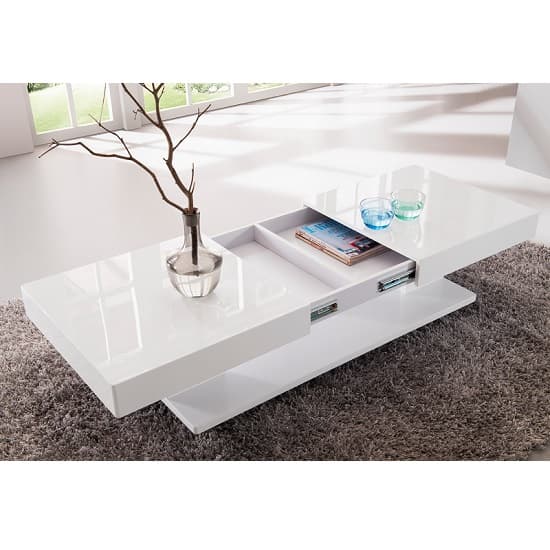 Verona Extending High Gloss Coffee Table With Storage In White ...