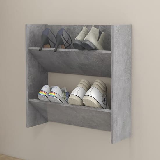 Adelio Wooden Wall Mounted Shoe Storage Rack In Concrete Effect ...