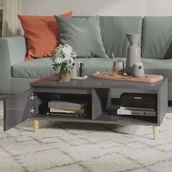 Agron High Gloss Coffee Table With 1 Door In Grey | Furniture in Fashion