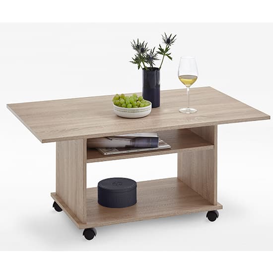Akron Rolling Wooden Coffee Table In Oak | Furniture in Fashion