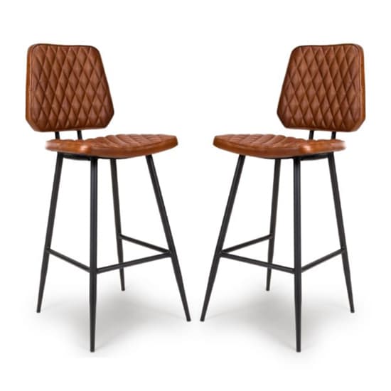 Allen Tan Genuine Buffalo Leather Bar Chairs In Pair | Furniture in Fashion