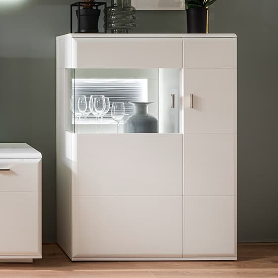 Amora Small LED Wooden Highboard In Matt White With 1 Door | Furniture ...