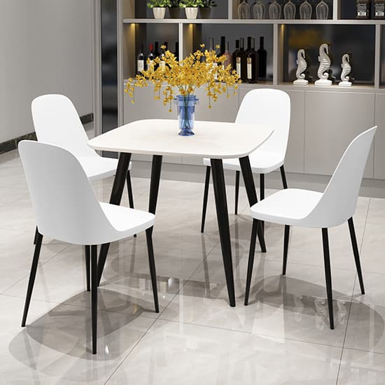 Arta Square White Dining Table With 4 Curve White Chairs | Furniture in ...