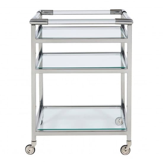 Atik Clear Glass Drinks Trolley In Nickel | Furniture in Fashion