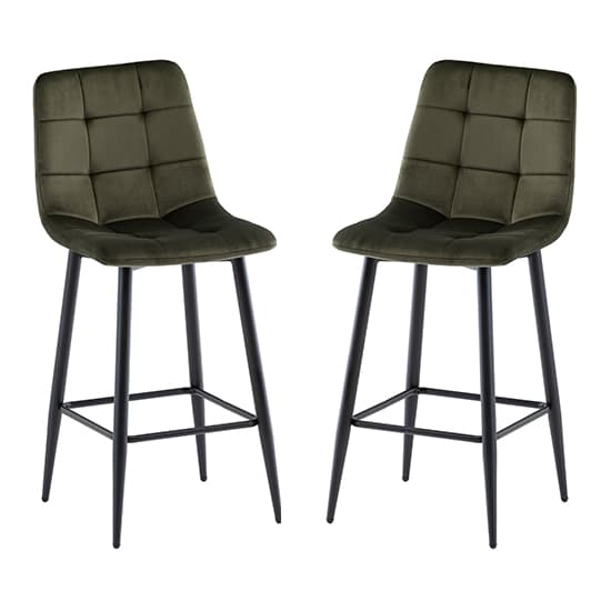 Belva Juniper Green Velvet Fabric Counter Bar Stools In Pair ...