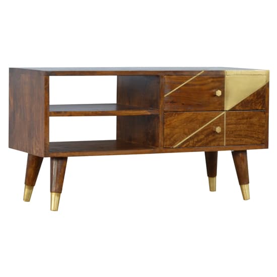 Bethel Wooden Gold Geometric TV Stand In Chestnut | Furniture in Fashion