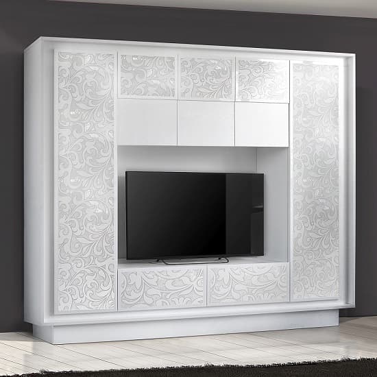 Borden Entertainment Wall Unit In White And Flowers Serigraphy ...