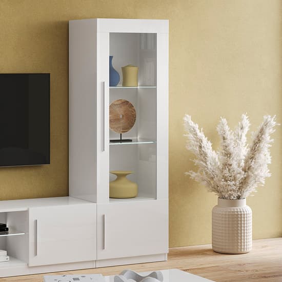 Breta High Gloss Display Cabinet 1 Door In White With LED | Furniture ...