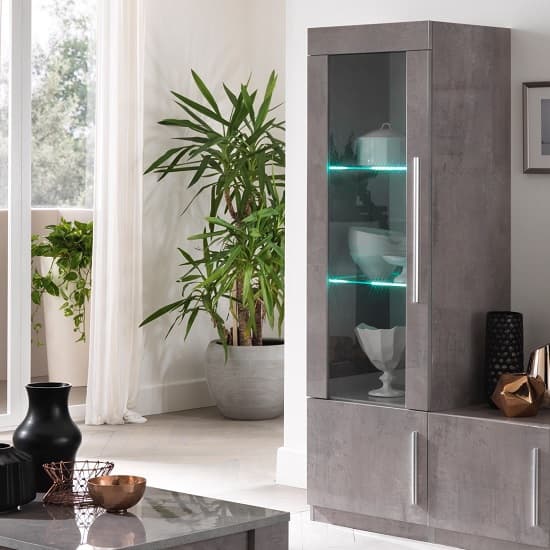 Breta High Gloss Display Cabinet 1 Door In Grey With LED | Furniture in ...