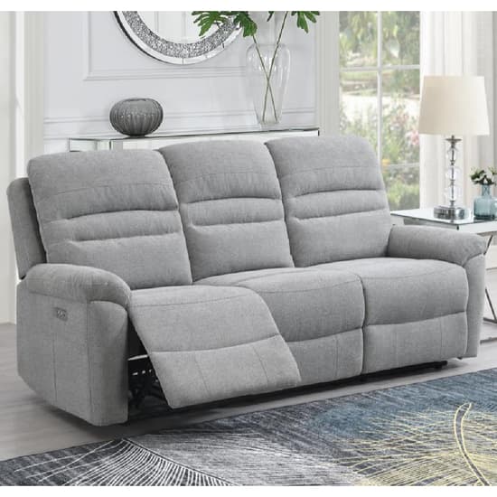 Brielle Fabric Electric Recliner 3 Seater Sofa In Grey | Furniture in Fashion