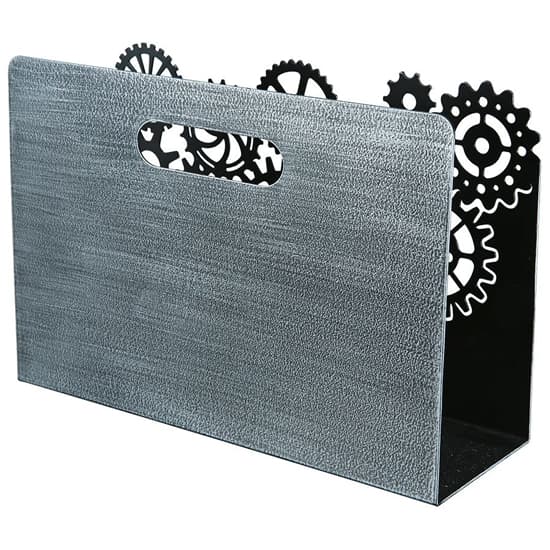 Brooklyn Metal Gear Wheels Magazine Rack In Silver | Furniture in Fashion