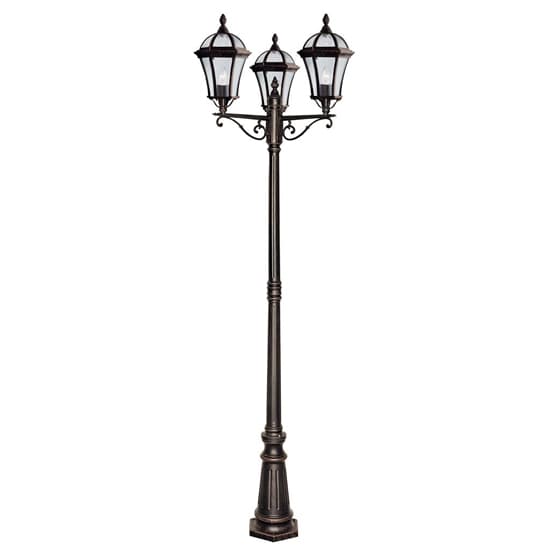 Capri Outdoor 3 Lights Glass Post With Rustic Brown Frame | Furniture ...