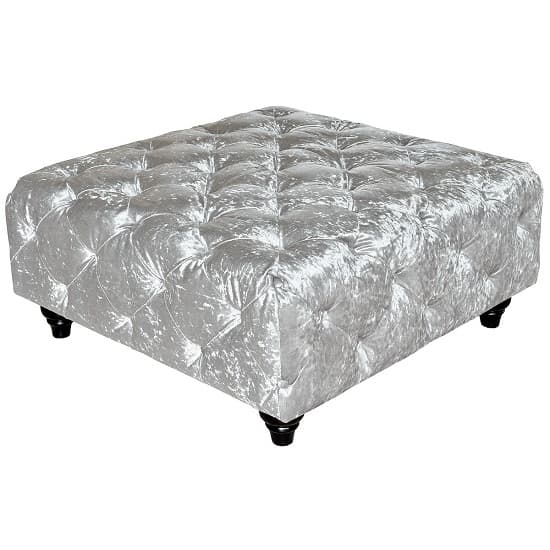 Chetek Crushed Velvet Ottoman In Silver With Woodent Legs | Furniture ...