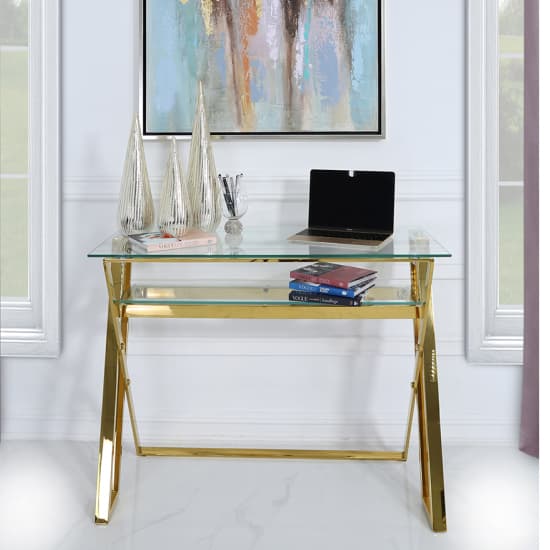 Dania Clear Glass Laptop Desk With Gold Stainless Steel Frame ...