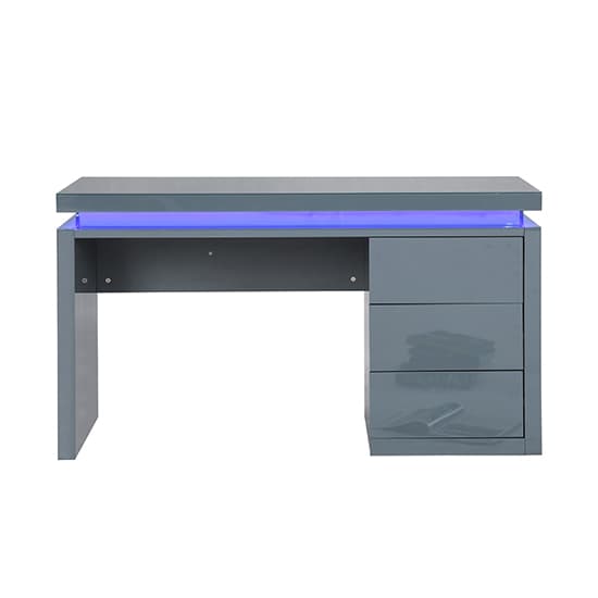 Emerson High Gloss Computer Desk In Grey With LED Lighting | Furniture ...