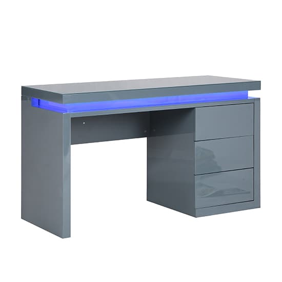 Emerson High Gloss Computer Desk In Grey With LED Lighting | Furniture ...