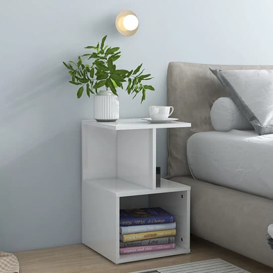 Eracio High Gloss Bedside Cabinet In White | Furniture in Fashion
