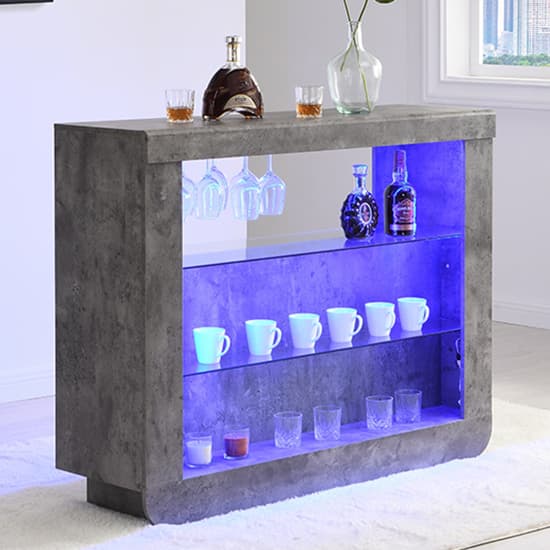 Fiesta Wooden Bar Table Unit In Concrete Effect With LED Lights ...