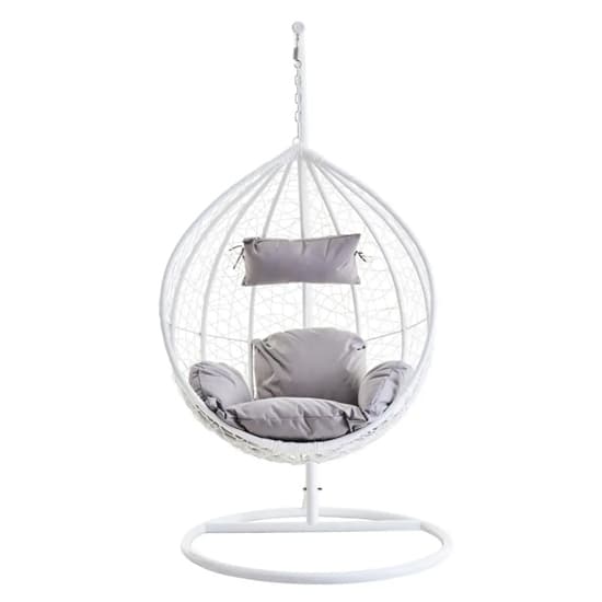 Gazit Outdoor Single Hanging Chair With Round Base In White | Furniture ...