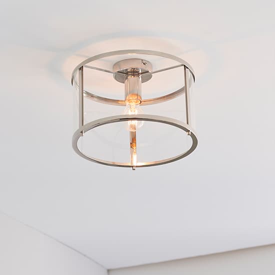 Hopton Clear Glass Shade Flush Ceiling Light In Bright Nickel ...