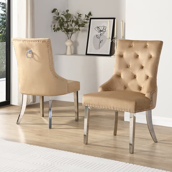 Imperial Champagne Velvet Button Back Dining Chairs In Pair | Furniture ...
