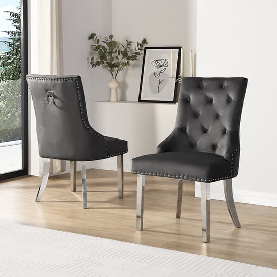 Imperial Black Velvet Button Back Dining Chairs In Pair | Furniture in ...