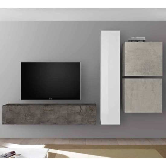 Infra Wall TV Unit With Shelves In Oxide And Cement Effect | Furniture ...