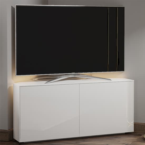 Intel Corner LED TV Stand In White Gloss With Wireless Charging ...