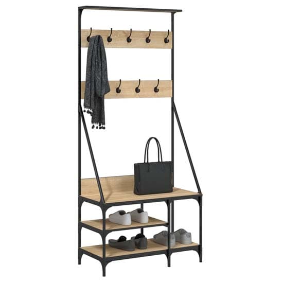 Ironton Wooden Clothes Rack With Shoe Storage In Sonoma Oak | Furniture ...