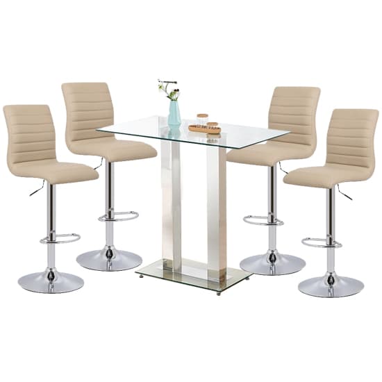 Jet Clear Glass Top Bar Table With 4 Ripple Stone Stools | Furniture in ...