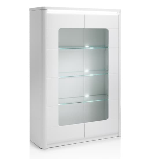 Kemble Wide Glass Display Cabinet In White High Gloss With LED ...