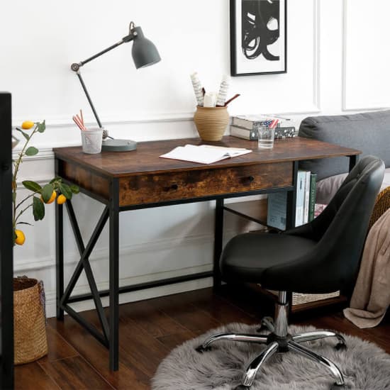 Kohler Wooden Loft Computer Desk With Shelves In Rustic Brown ...