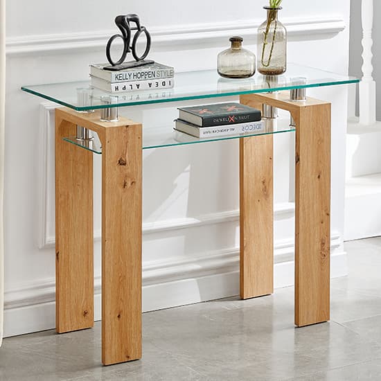 Kontrast Glass Top Console Table With Undershelf In Wooden Legs ...