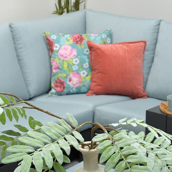 Largs Fabric Corner Lounge Set With Footstool In Mint Grey | Furniture ...