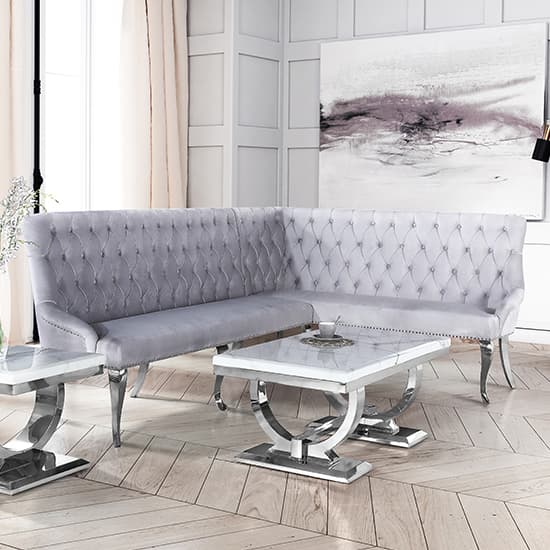 Laval Corner Velvet Sofa Dining Bench In Light Grey | Furniture in Fashion