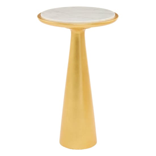 Leno 37cm White Marble Top Side Table With Gold Wooden Base | Furniture in Fashion