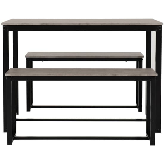 Logan Wooden Dining Table With 2 Dining Benches In Stone Effect ...