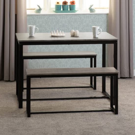 Logan Wooden Dining Table With 2 Dining Benches In Stone Effect ...