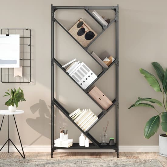 Looe Wooden Bookcase With Metal Frame In Black | Furniture in Fashion