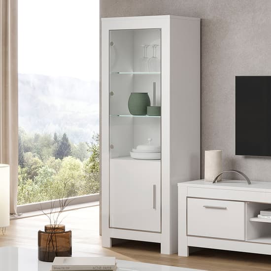 Lorenz Left Hand Gloss Display Cabinet In White And LED | Furniture in ...