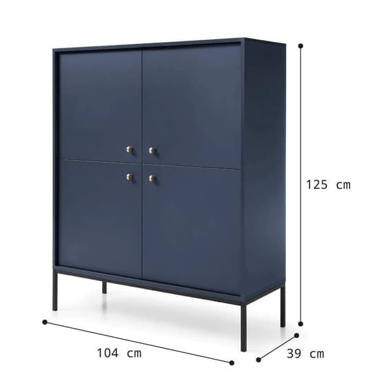 Malibu Wooden Highboard With 4 Doors In Navy | Furniture in Fashion