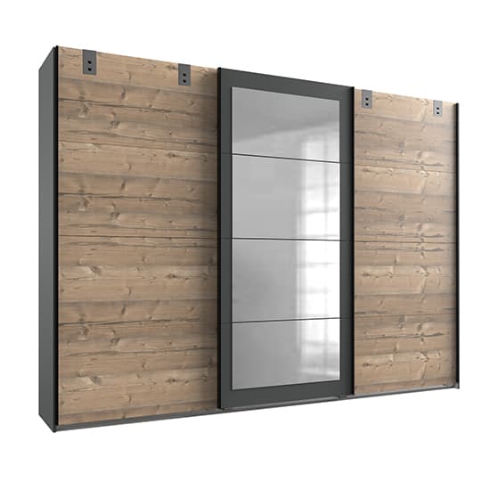 Malmo Wide Sliding Mirrored Wardrobe In Silver Fir And Graphite ...